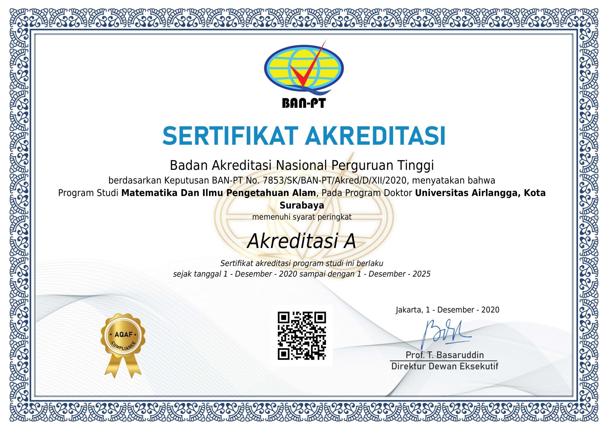 Akreditasi - S3 MIPA Fakultas Sains dan Teknologi Universitas Airlangga